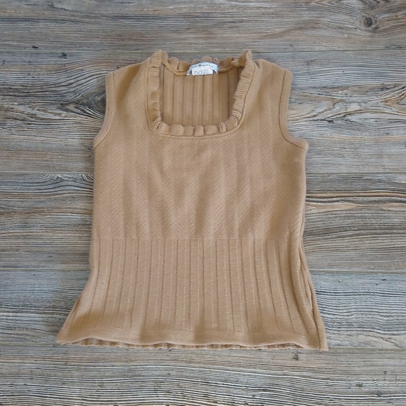 La Belle | Tops | Vintage Boho Ribbed Ruffle Fitted Cozy Tank Top ...